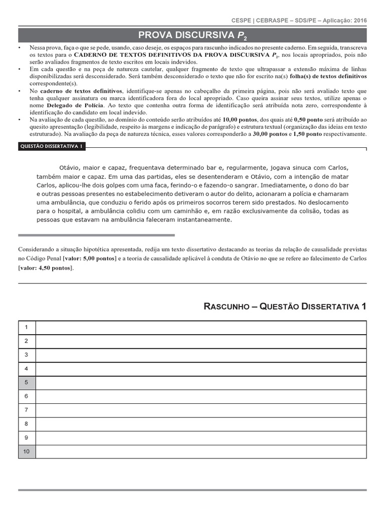 Prova Discursiva P2 - CESPE 2016 | PDF