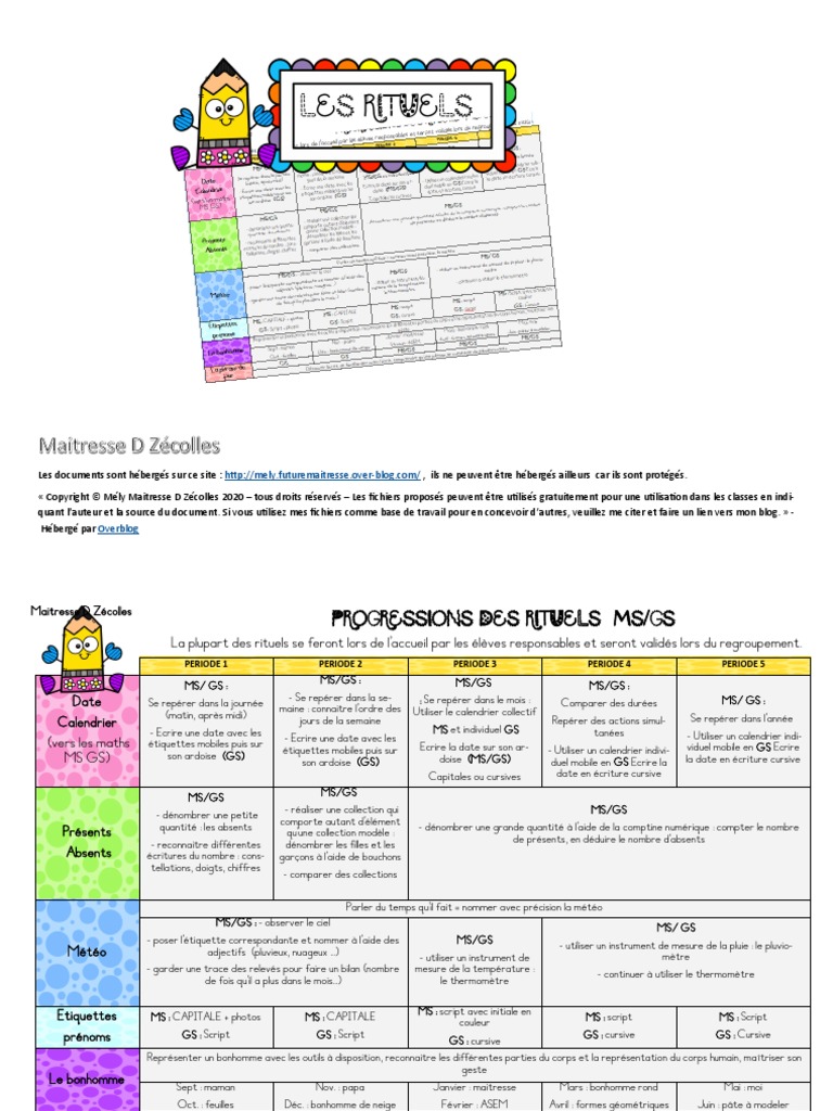 Progressions Rituels Ms Gs 2023 2024 | PDF