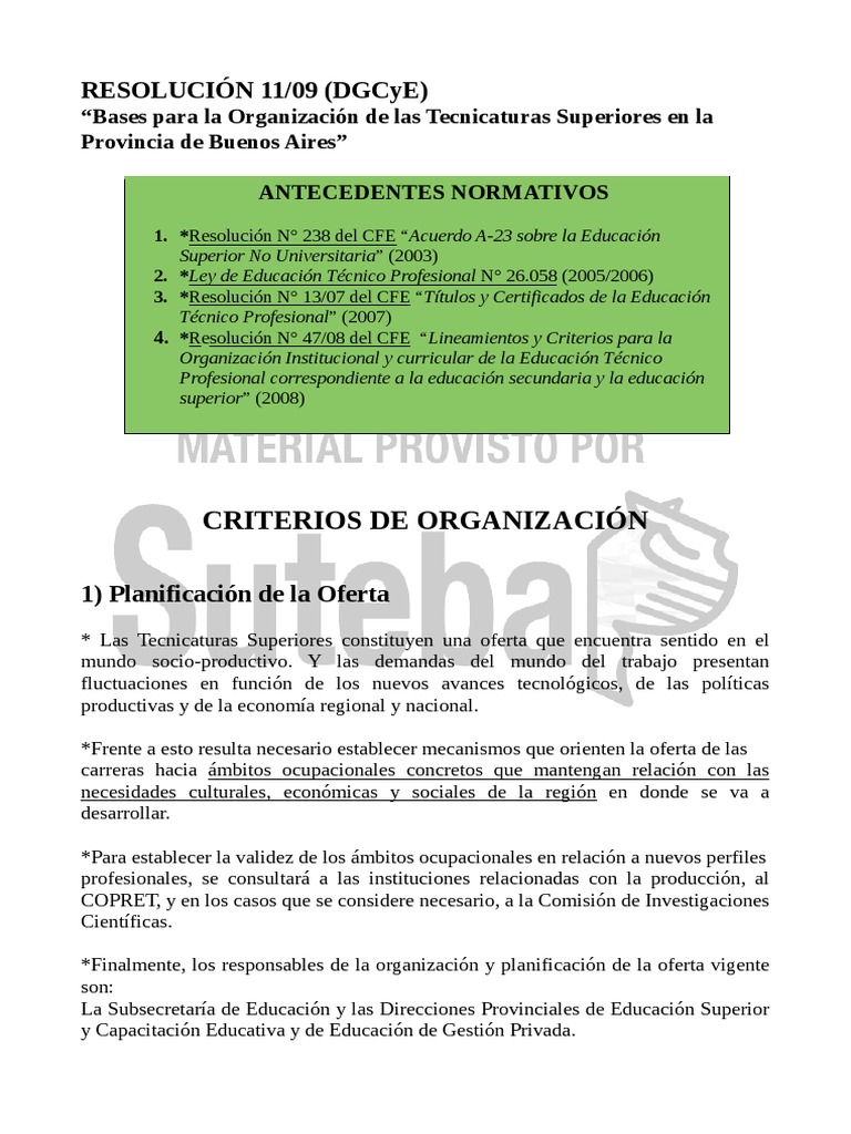 18 - Resolución DGCYE 11-09. Bases para La Organización de Las ...
