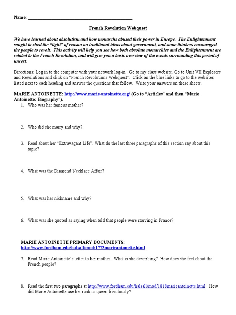 French Revolution Webquest | PDF
