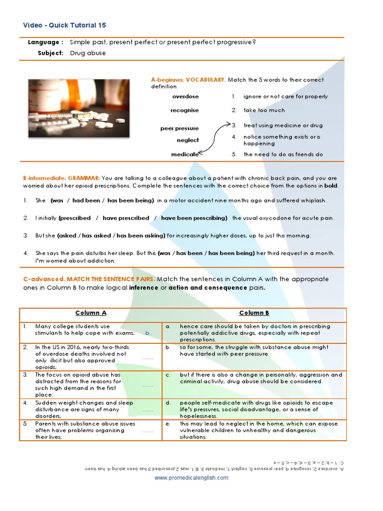 Drug Abuse Grammar & Vocabulary Guide | PDF | Substance Abuse ...