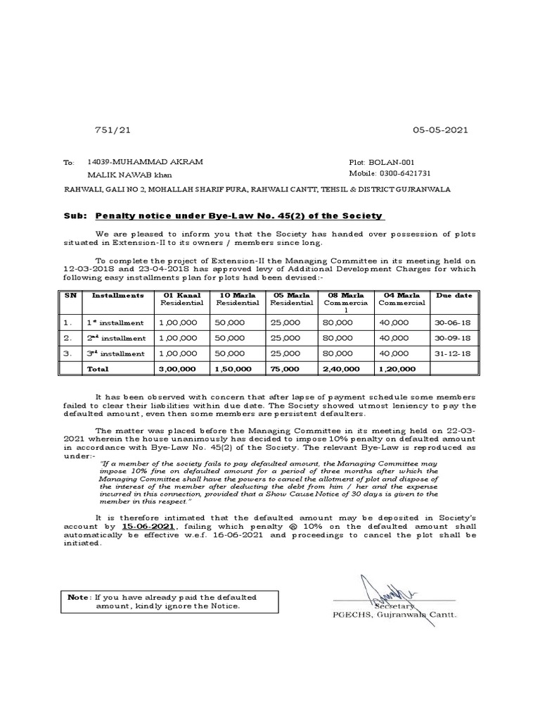 Letter To Defaulters Formatted | PDF