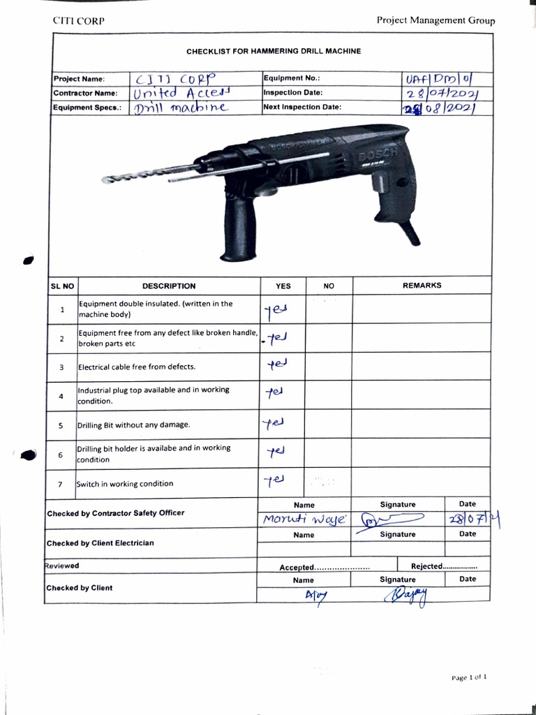 Drill Machine Checklist | PDF