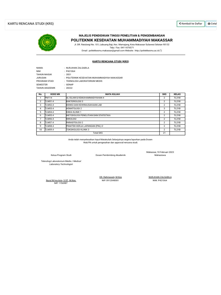 Kartu Rencana Studi (KRS) | PDF