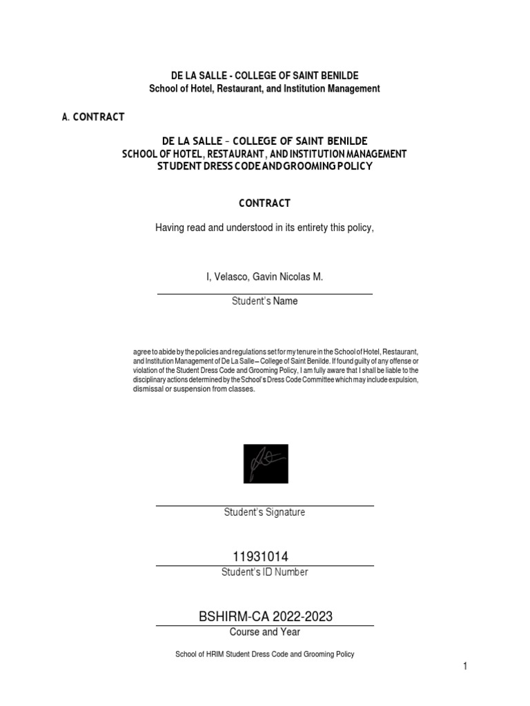 SHRIM Dress Code and Grooming Standards Contract | PDF