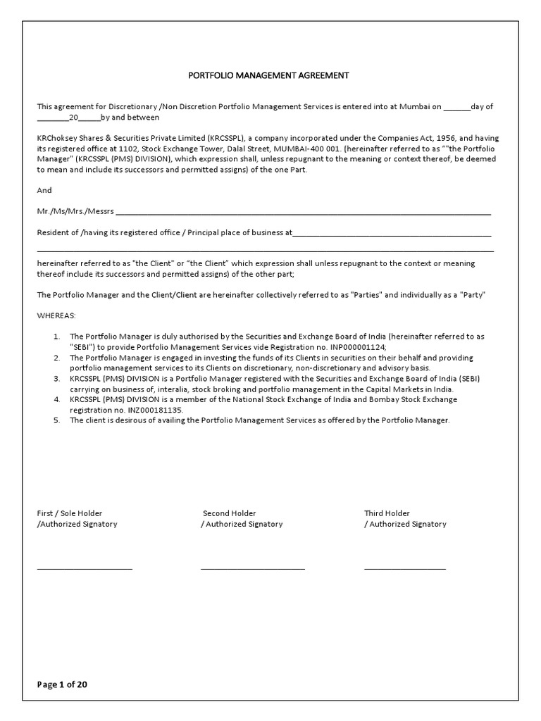 Portfolio Management Agreement Overview | PDF
