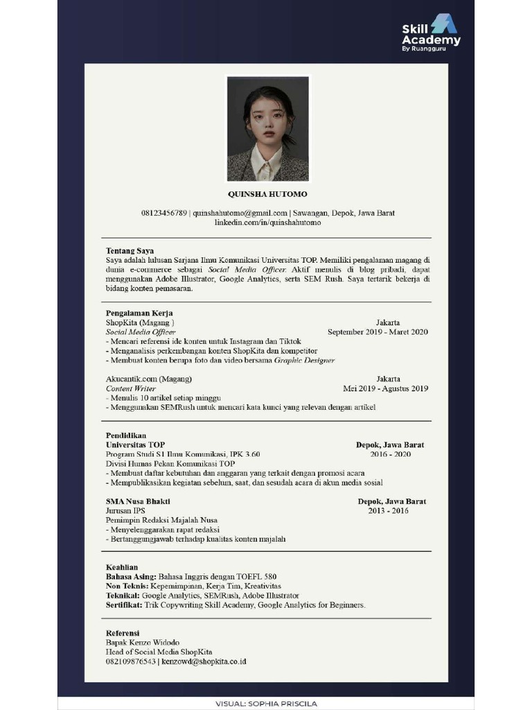 Contoh CV ATS Friendly Bahasa Indonesia Yang Benar | PDF