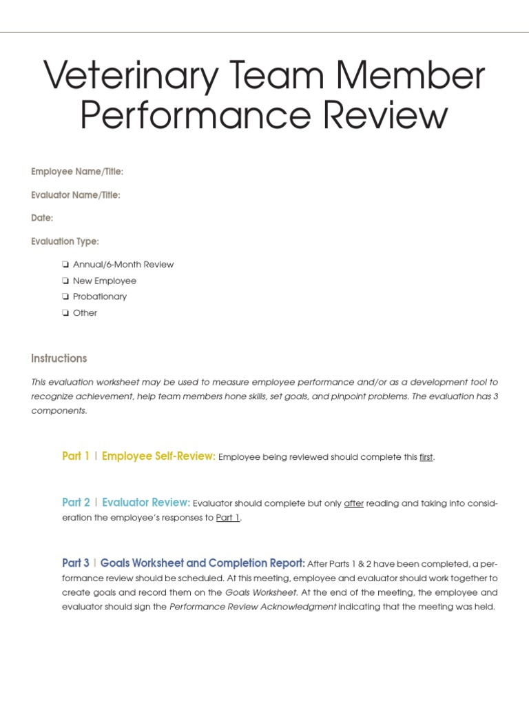 Veterinary Team Member Performance Review | PDF | Performance Appraisal ...