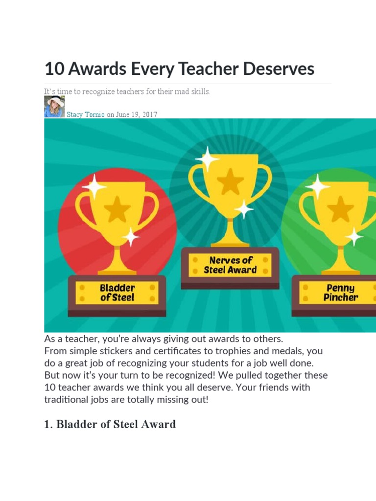 10 Unique Awards for Teachers | PDF | Self-Improvement