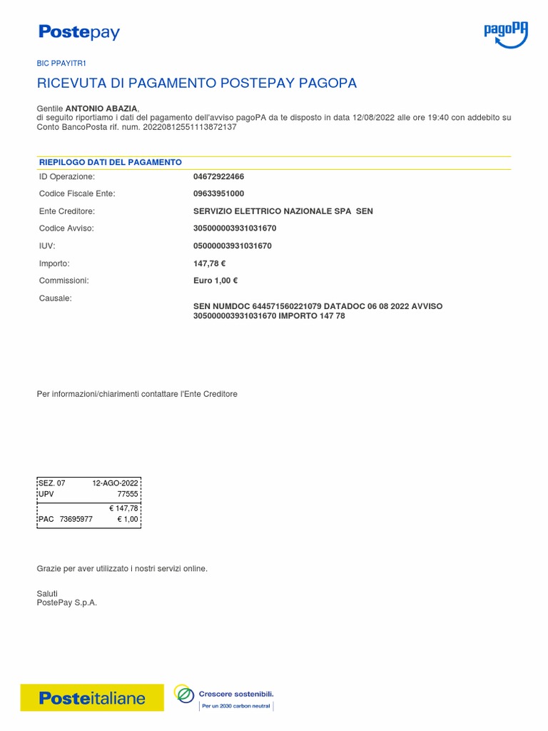 Ricevuta PagoPA 12082022 | PDF