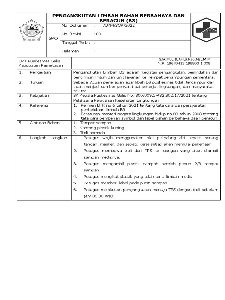 SOP Penyimpanan Dan Pengangkutan LB3 | PDF