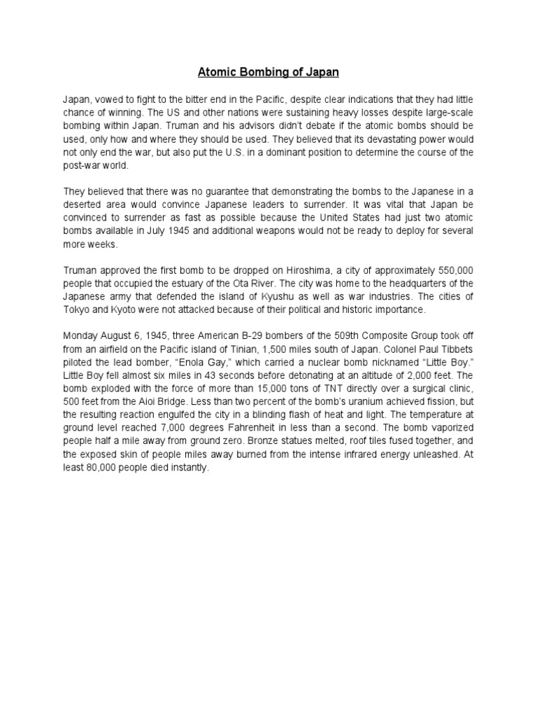 Atomic Bombs on Japan: Impact & Debate | PDF | Atomic Bombings Of ...