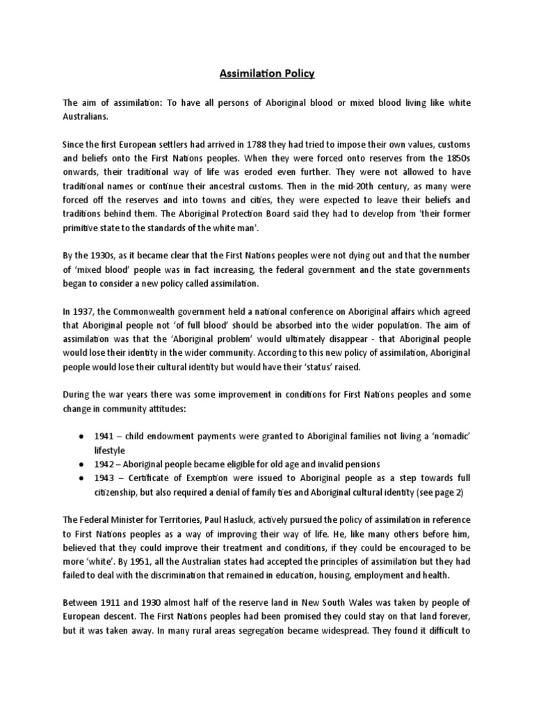 Assimilation Policy | PDF