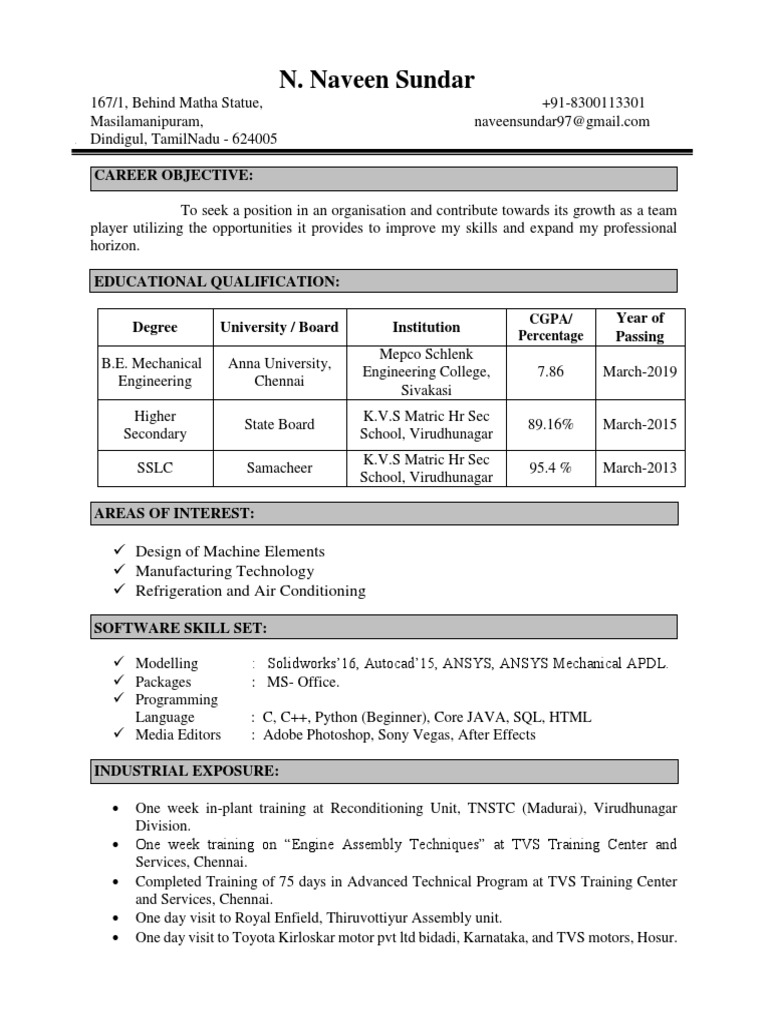 N. Naveen Sundar: Career Objective | PDF | Art