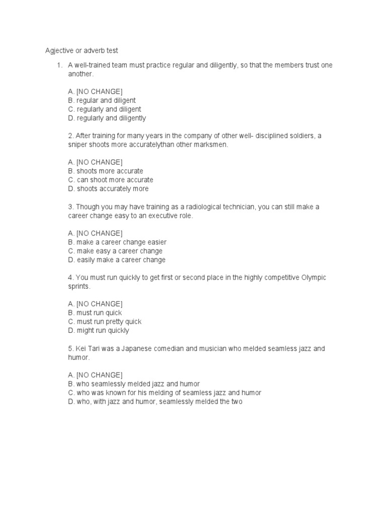 Adjective Or Adverb Test Pdf