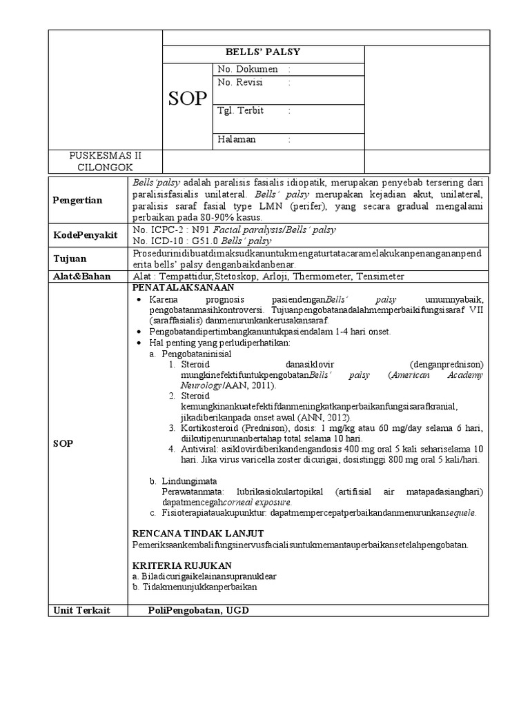 SOP Bell - S Palsy | PDF