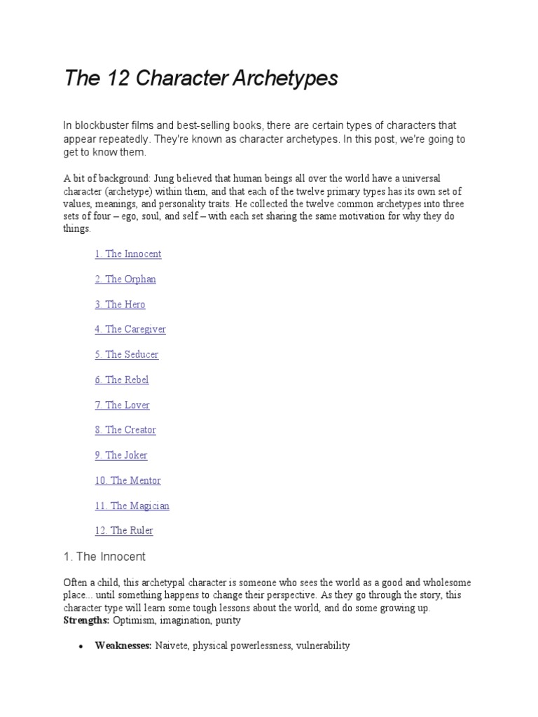 Twelve Character Archetypes | PDF