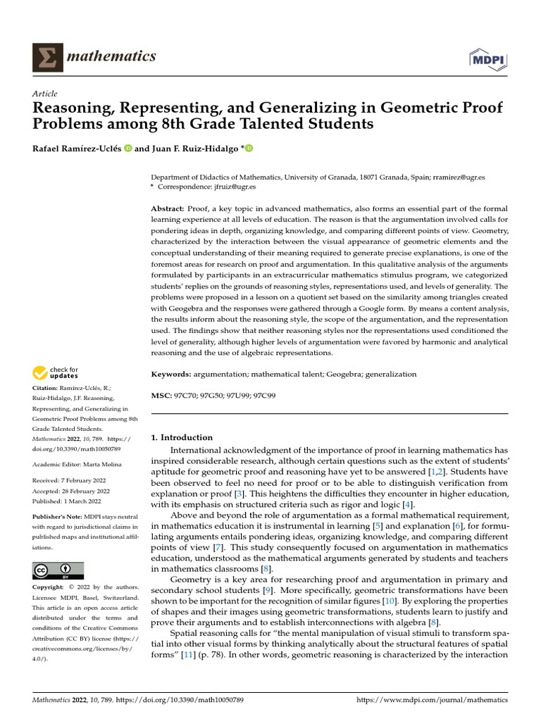 2022 Ramírez, Ruíz-Hidalgo-Reasoning Representing and Generalizing in Geometr | PDF
