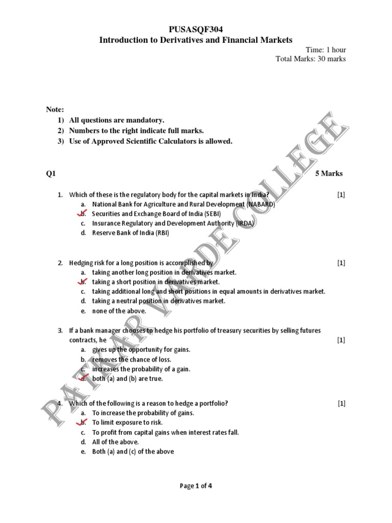 Derivatives and Financial Markets Exam | PDF | Business | Finance ...