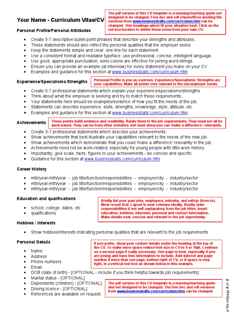 Free CV Sample Template | PDF