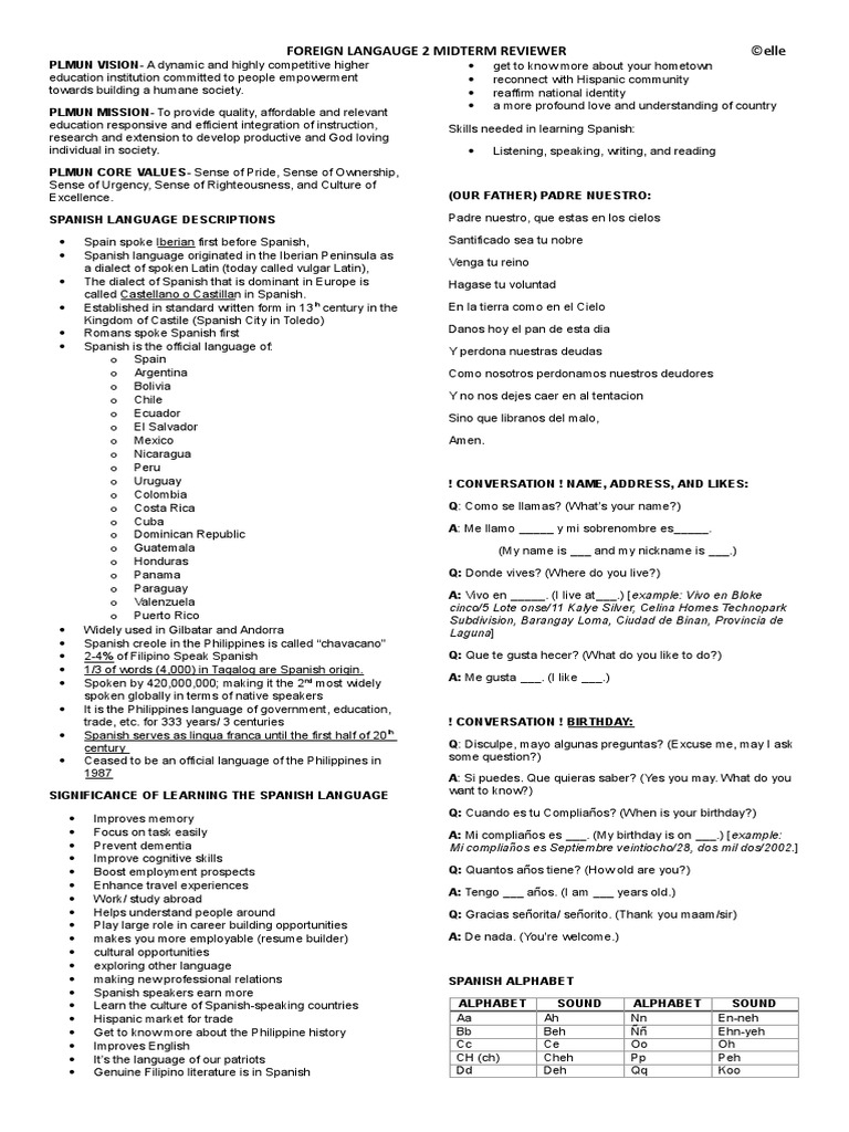 Spanish Language Midterm Guide | PDF | Foreign Language Studies