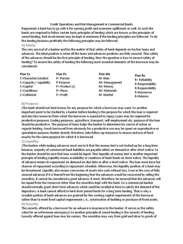 Credit Operations and Risk Management in Commercial Banks | PDF