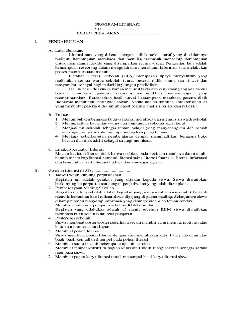 Contoh Program Literasi | PDF | Seni & Disiplin Bahasa | Kajian Bahasa ...