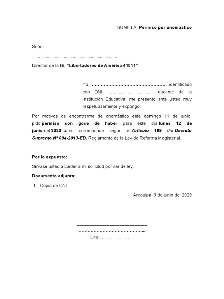 Solicitud de Permiso por Onomástico 2024 | PDF