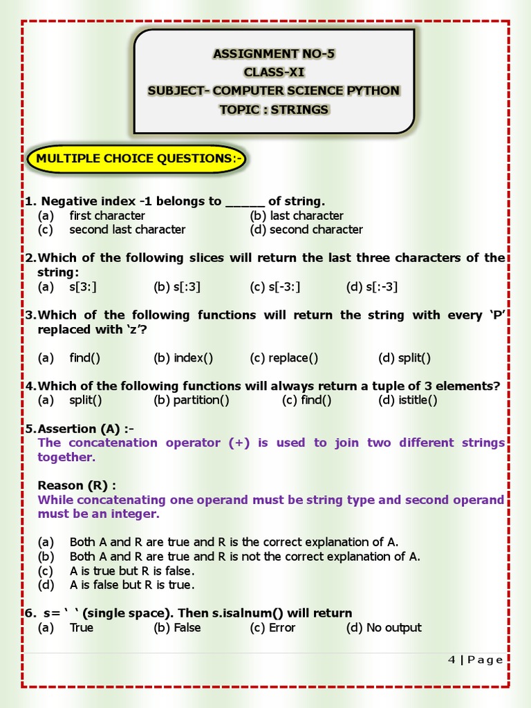 Strings Assignment Xi 2023 | PDF