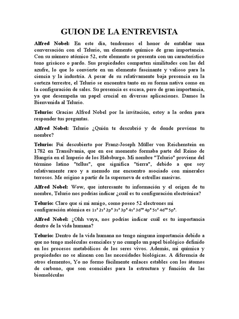 Entrevista con el Telurio: Propiedades y Usos | PDF