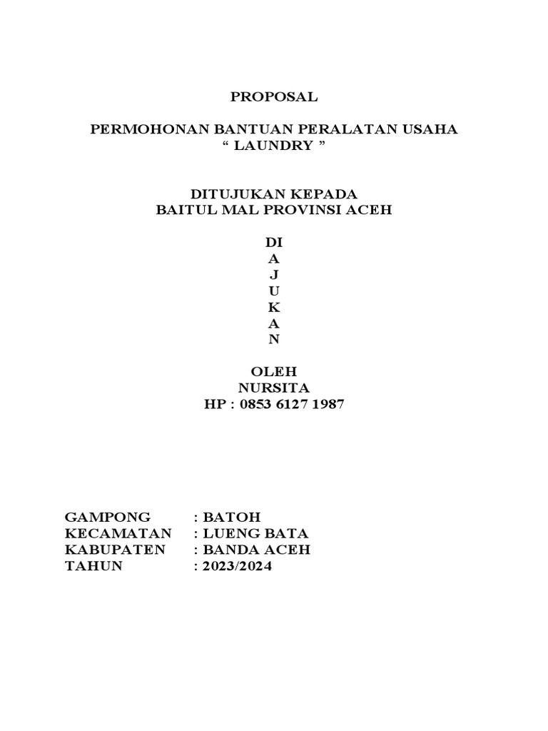 Proposal Permohonan Bantuan Modal Usaha 2021 L | PDF