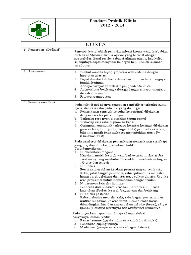 Kusta: Panduan Praktik Klinis 2012 - 2014 | PDF