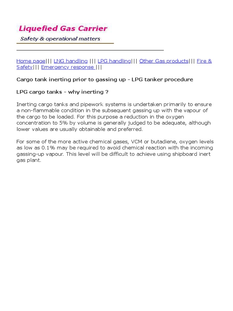 Cargo Tank Inerting Prior To Gassing Up - LPG Tanker Procedure | PDF ...