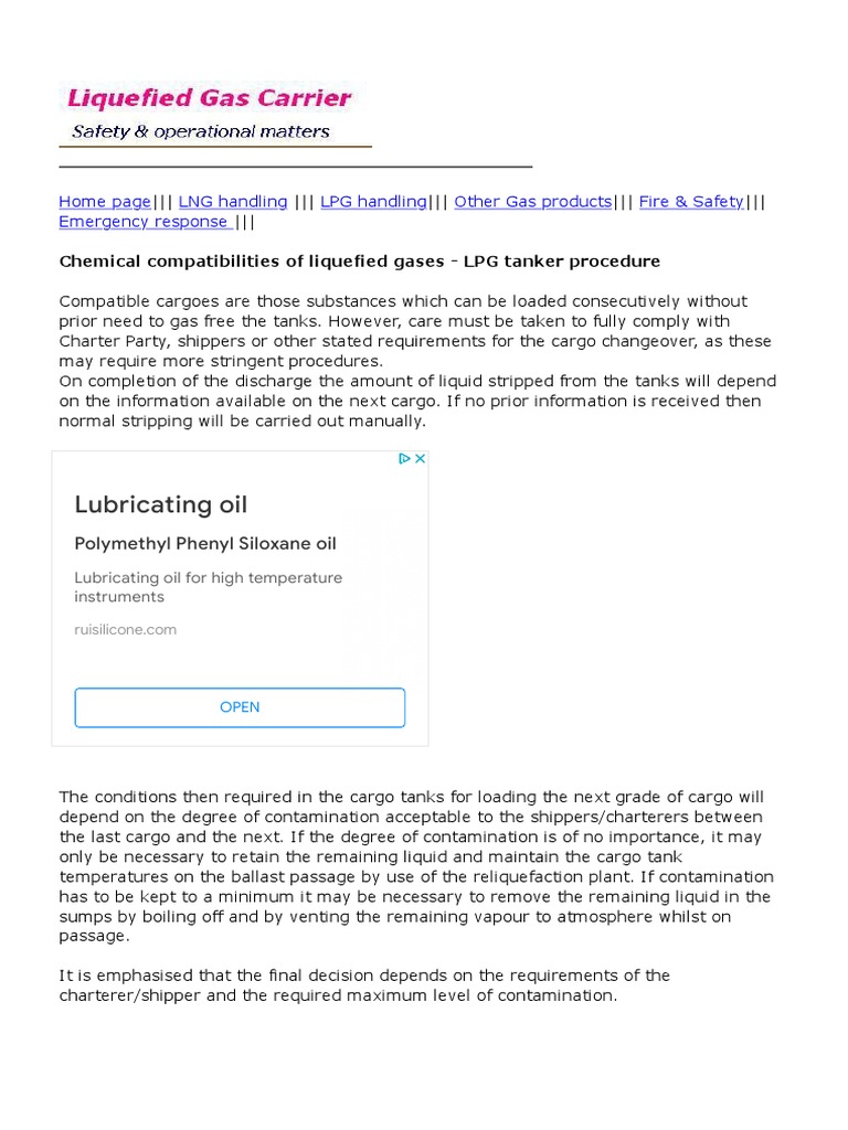 Chemical Compatibilities of Liquefied Gases - LPG Tanker Procedure | Download Free PDF ...
