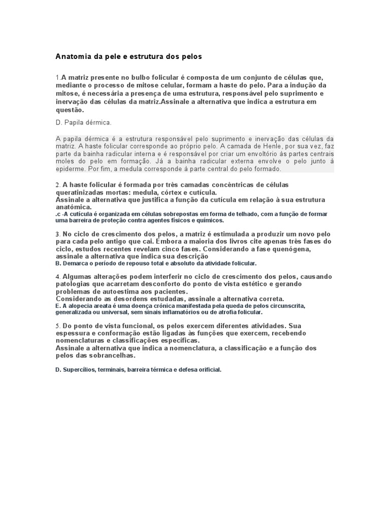 Anatomia e Estrutura dos Pelos | PDF | Ciências e Matemática