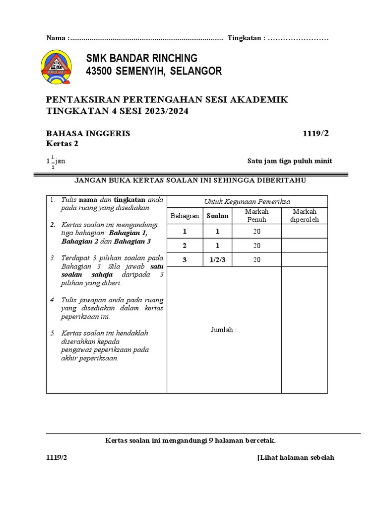 Contoh Exam Paper Eng | PDF | Human Communication