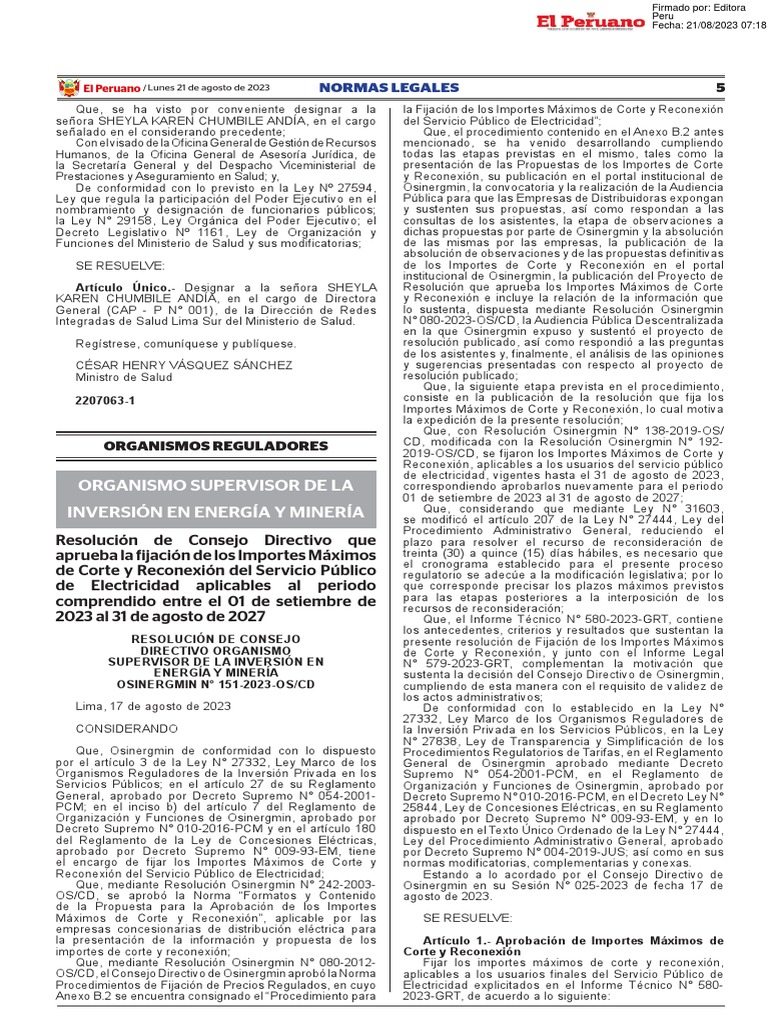 Resolución de Consejo Directivo Organismo Supervisor de La Inversión en Energía y Minería ...