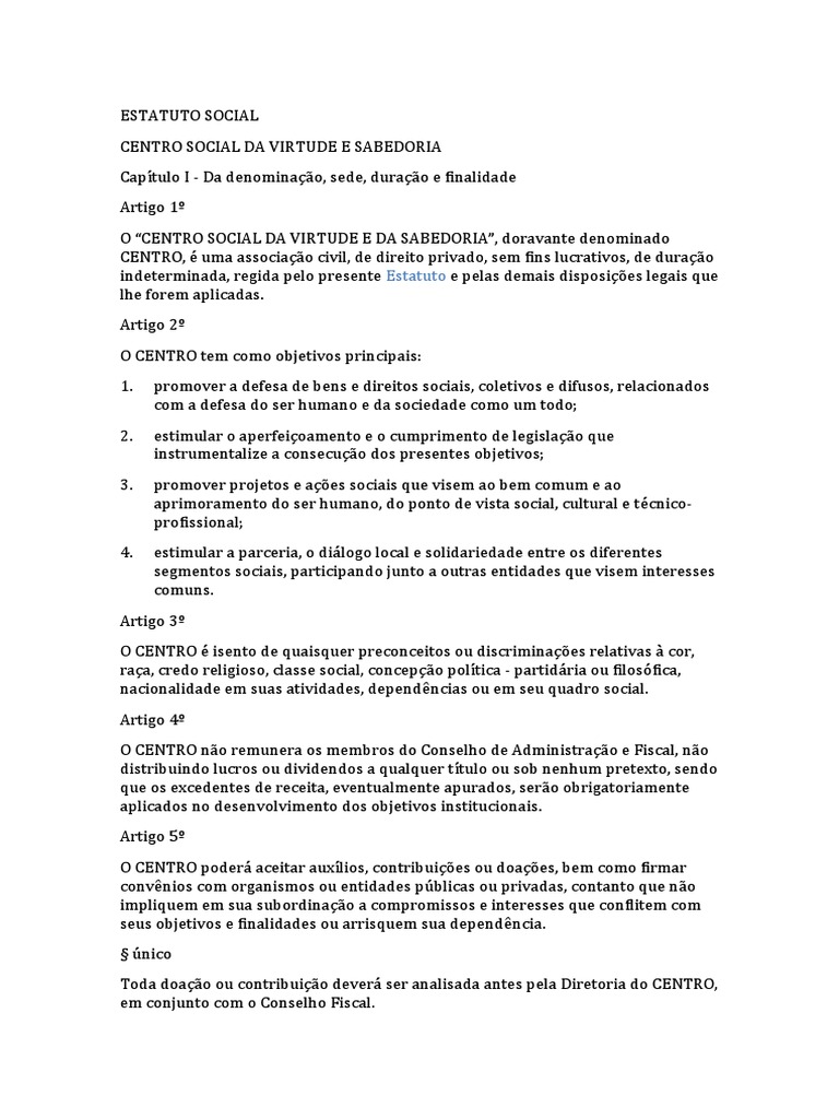 Modelo Estatuto de Associacao | PDF Modelo Estatuto de Associacao | PDF