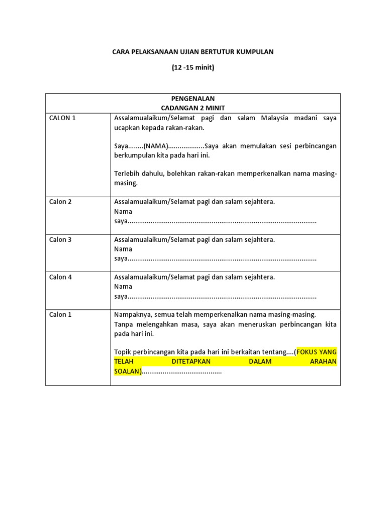 CARA PELAKSANAAN UJIAN BERTUTUR KUMPULAN | PDF