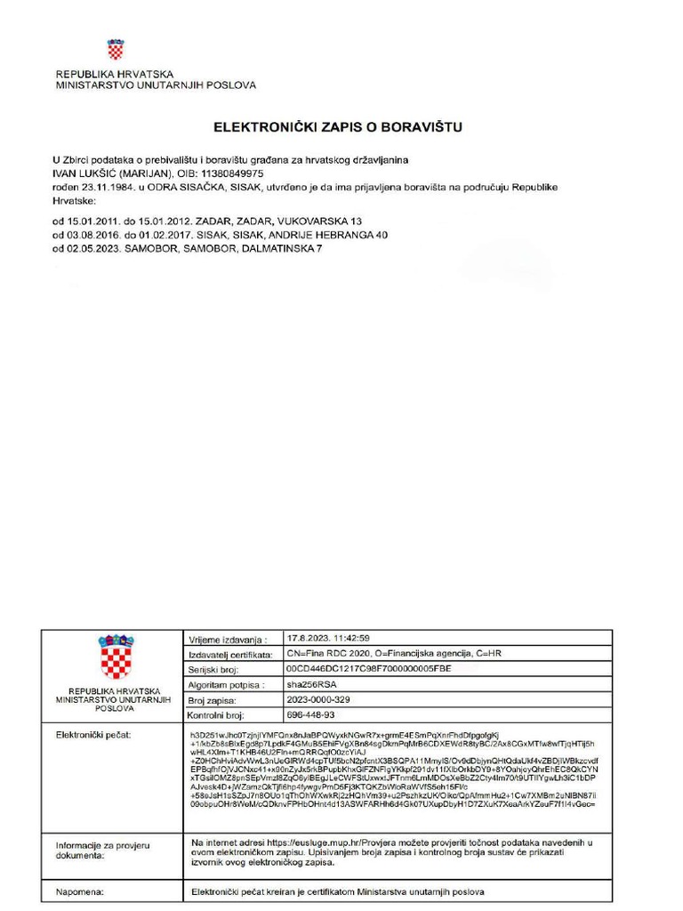 Elektronički Zapis o Boravištu | PDF