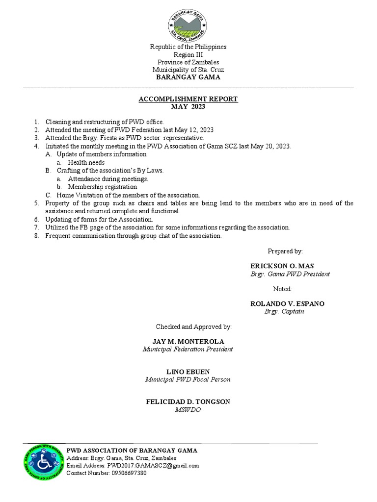 PWD Accomplishment May 2023 | PDF