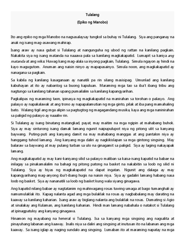 Tulalang - EPIKO | PDF