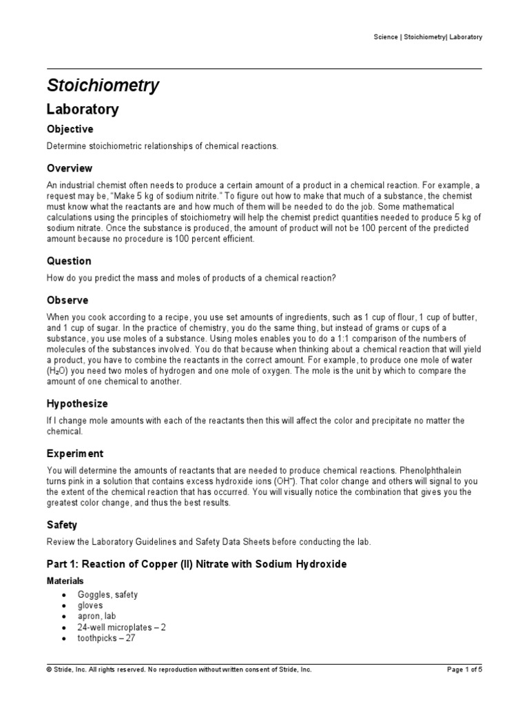 HS CHEM Lab Instructions Stoichiometry | PDF | Stoichiometry | Mole (Unit)