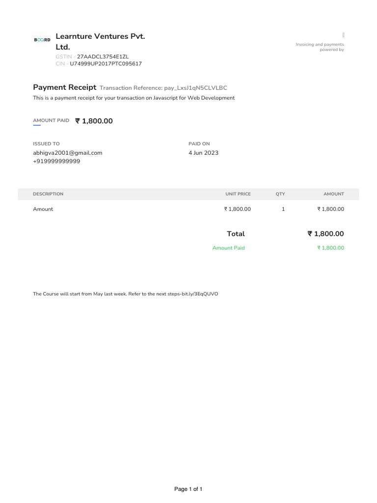Receipt Pay - LxsJ1qN5CLVLBC From Board Infinity (Paid) | PDF