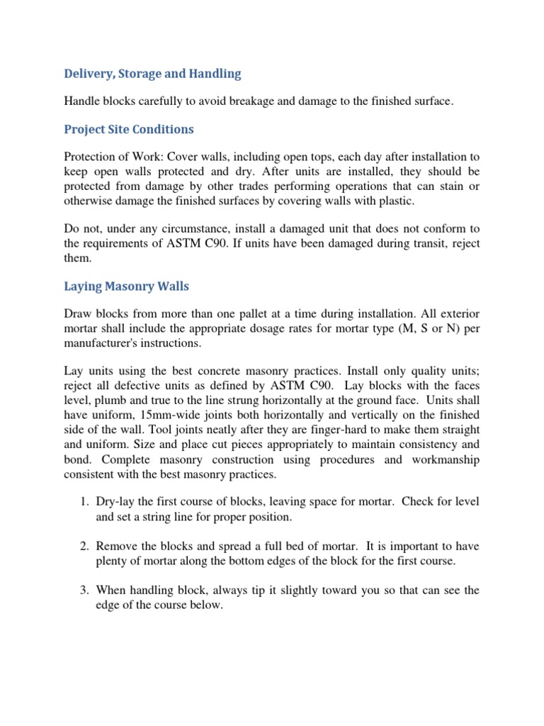 CMU Installation | PDF | Masonry | Building Engineering