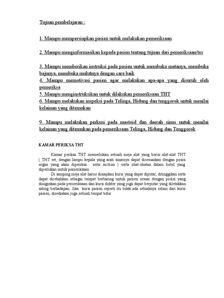 Skills Lab 1 - Pemeriksaan THT Fix | PDF