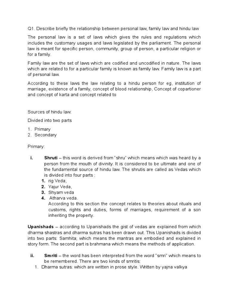 Family Law Notes | PDF | Vedas | Sanskrit