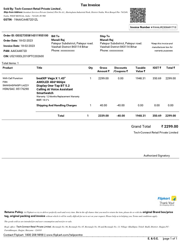 Smartwatch Invoice | PDF | Marketing | Government Finances