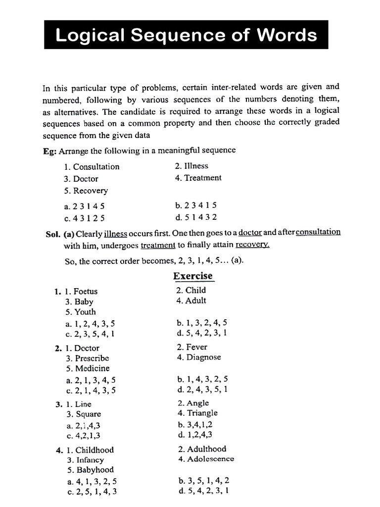 Logical Sequence of Words - Reasoning - General Test | PDF