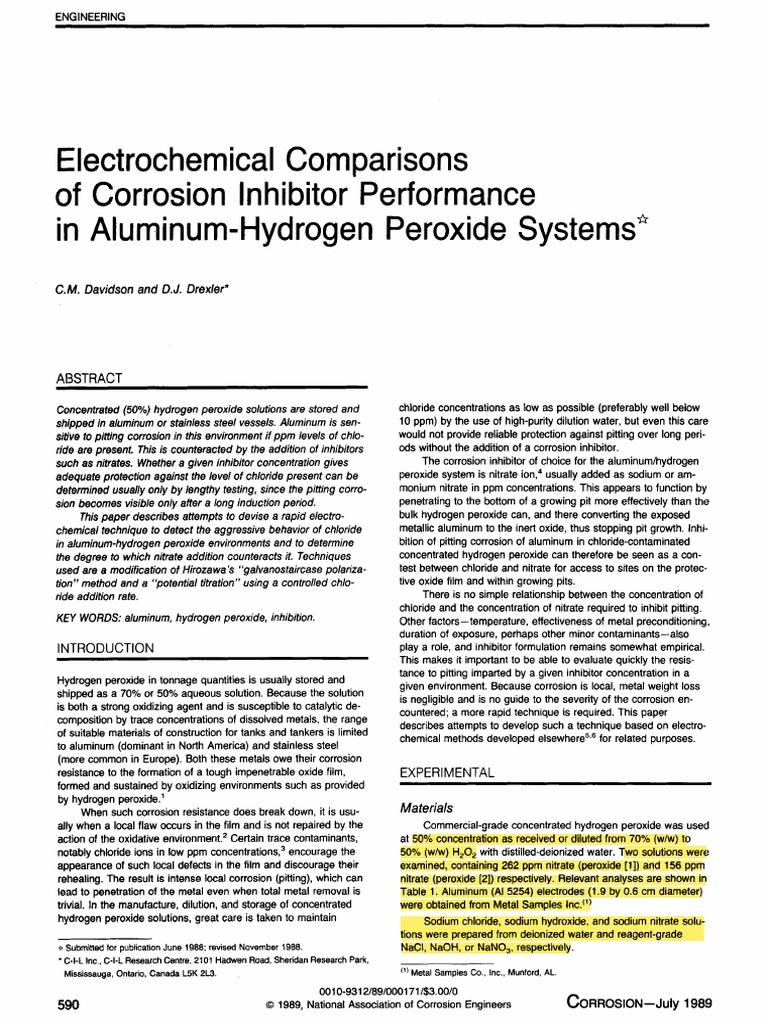 Electrochemical Comparisons of Corrosion Inhibitor Performance in ...